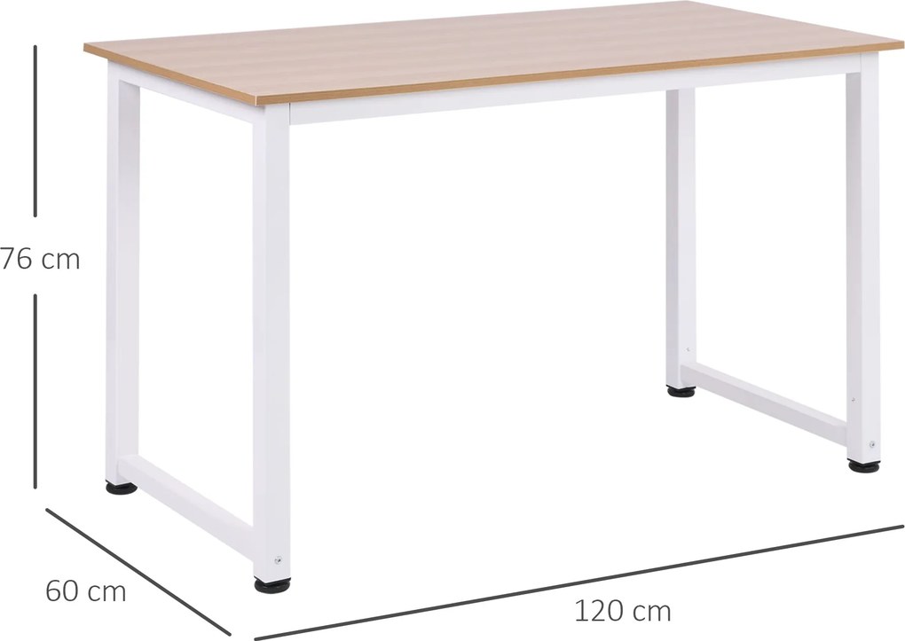 HOMCOM Moderní pracovní stůl se železnou konstrukcí a nastavitelnými nohami 120x60x76 cm Bílý a přírodní