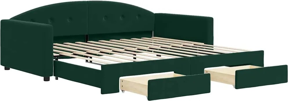 Válenda s přistýlkou a zásuvkami tmavě zelená 100x200 cm samet 3197358