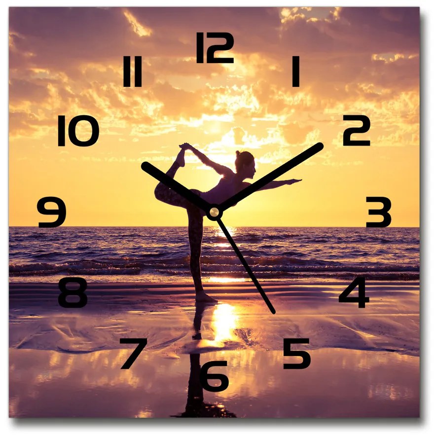 Wallmuralia Skleněné hodiny čtverec Joga na pláži 30x30 cm
