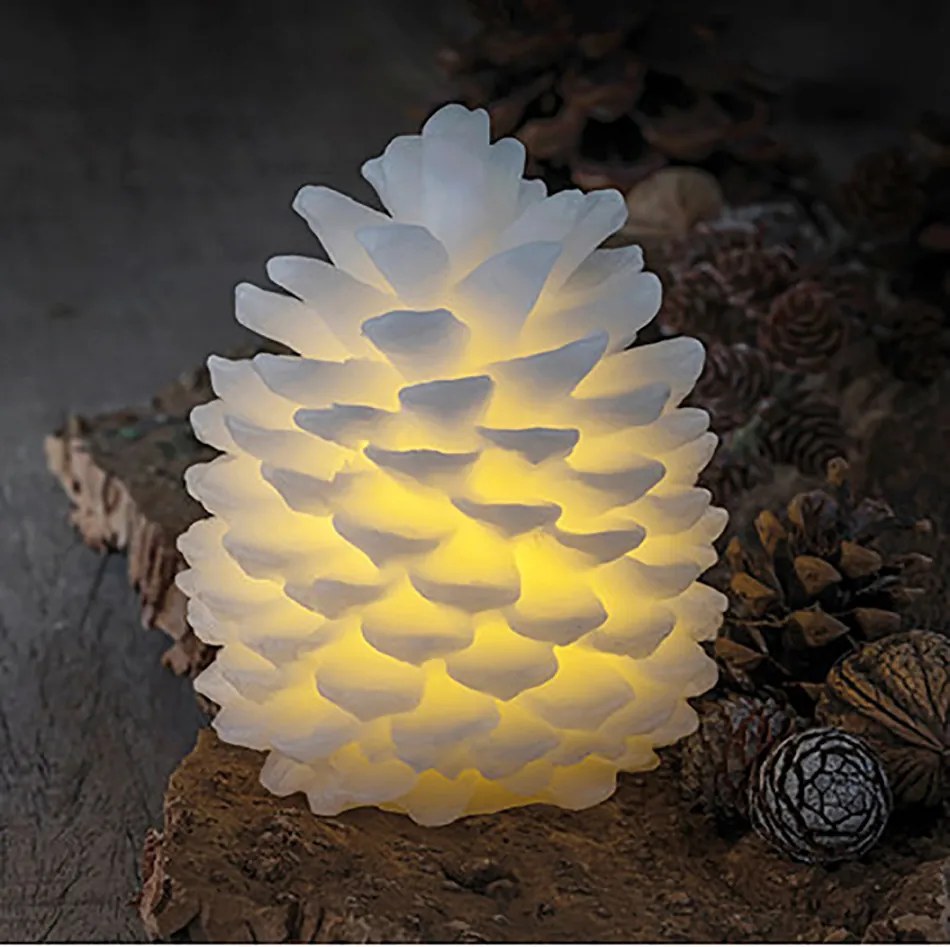 LED svíčka z pravého vosku na baterii, šiška, ø 10 × 13 cm, bílá, CR2032