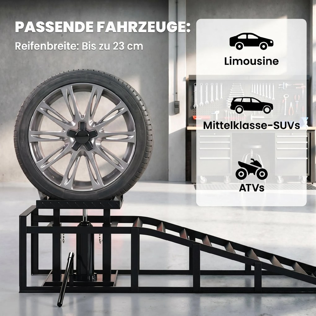 HOMCOM sada 2 hydraulických ramp, nosnost 3 tuny, nastavitelná výška 23–32,5 cm, pro pneumatiky do 23 cm, zvedací rampy pro výměnu oleje do garáže a …