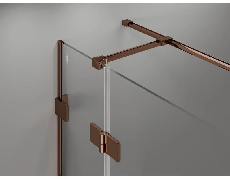 Mexen Lunar T, sklápěcí sprchový kout levý 110 x 70 cm, 8mm čiré sklo, profil růžové zlato, 834T-110-070-60-00-L