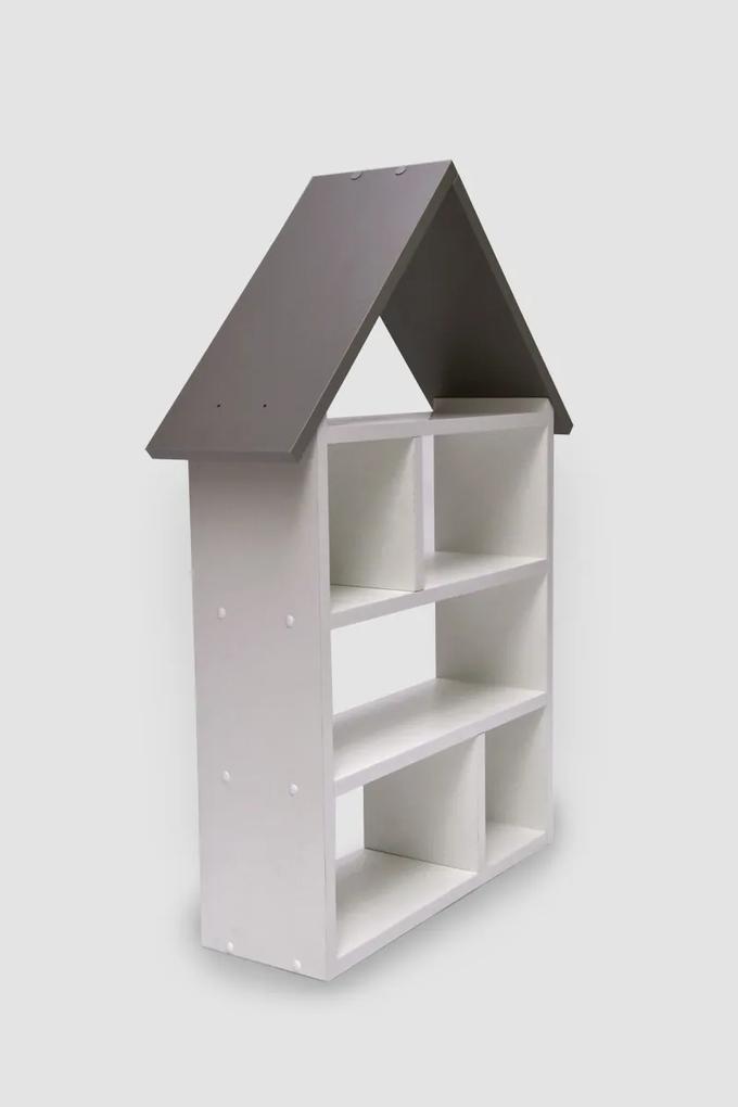Vingo Dětská domečková knihovna - bílá s šedou stříškou, 90 cm