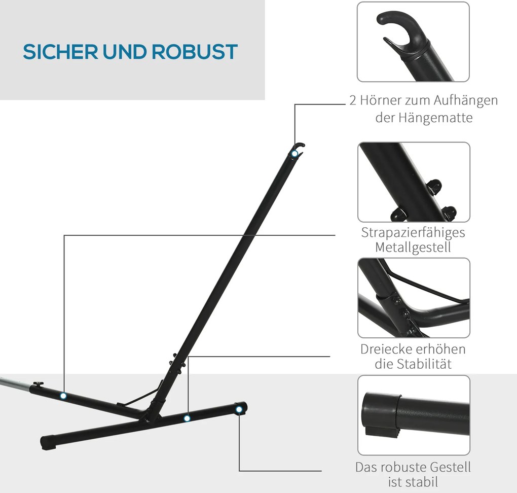 Outsunny rám houpací sítě nastavitelný stojan na houpací síť pro zahradu a pláž kov do 120 kg 308-380x108x120cm | Aosom.de