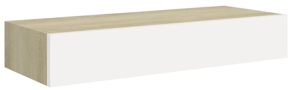 Petromila Nástěnná police se zásuvkou dub a bílá 60 x 23,5 x 10 cm MDF