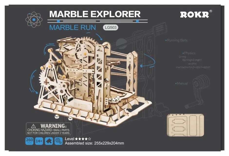 Robotime 3D dřevěné mechanické puzzle Kuličková dráha Marble Explorer 260 ks