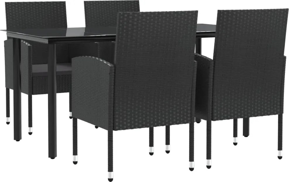 5dílný zahradní jídelní set černý polyratan a ocel 3203348