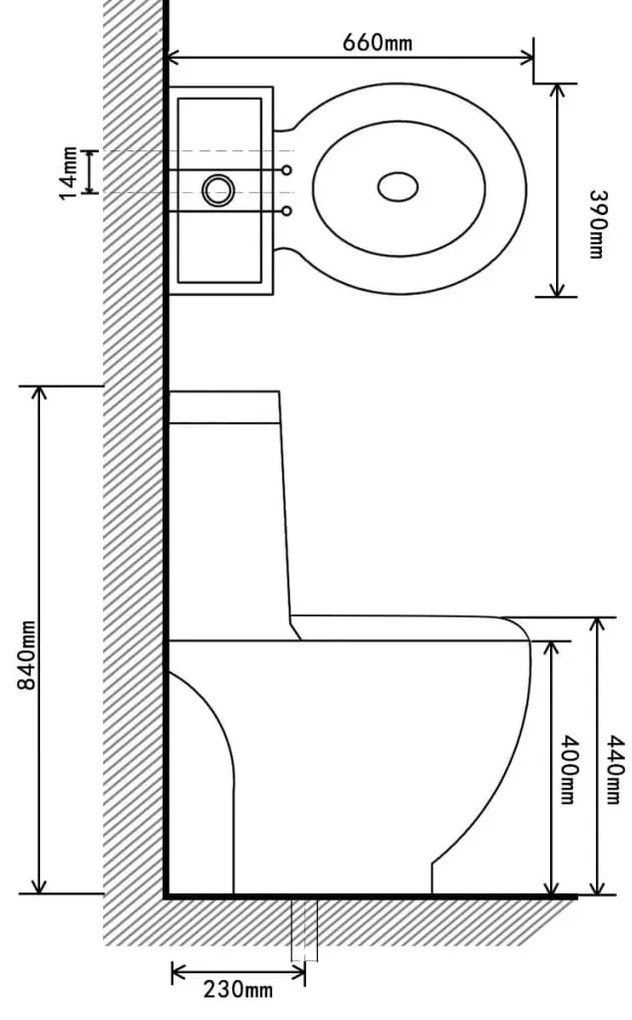 vidaXL Marketos Keramické WC kulaté spodní odpad bílé