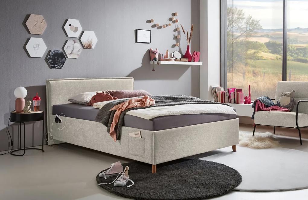Béžová čalouněná postel Meise Möbel Fun 140 x 200 cm s úložným prostorem