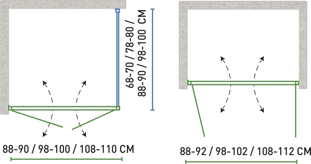 Novoterm Dvoukřídlé otevíravé sprchové dveře NV-Solid DDP CHR 100, chrom/transparent - bez vaničky