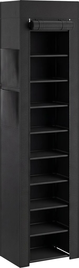 HOMCOM 10patrový úzký kovový botník s ochranným krytem proti prachu – pro 20 párů, 45 × 30 × 175 cm, černý