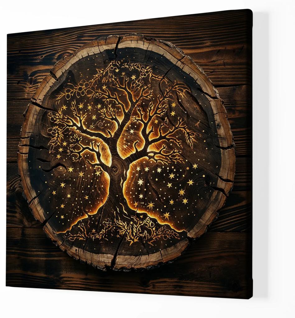 Obraz na plátně - Strom života Noční hvězdy, dřevo styl FeelHappy.cz Velikost obrazu: 140 x 140 cm