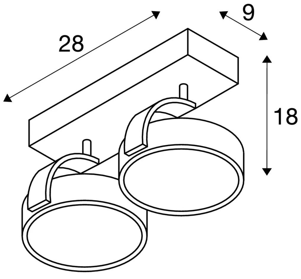 SLV Kalu, stropní otočná bodovka 2xGU10, kartáčovaný hliník, délka 28cm