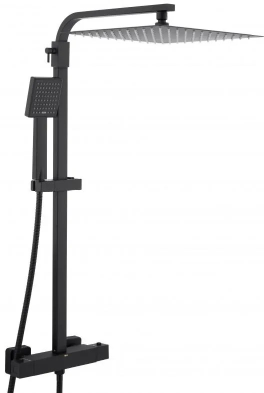 Erga Goba, sprchová souprava s termostatickou baterií a dešťovou hlavicí 30x30 cm, černá matná, ERG-YKA-BP.GOBA-THERM-30-BLK
