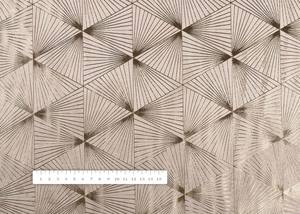 Biante Sametový závěs Isabela IBL-010 Rose Gold trojúhelníky na krémovém 270x230 cm