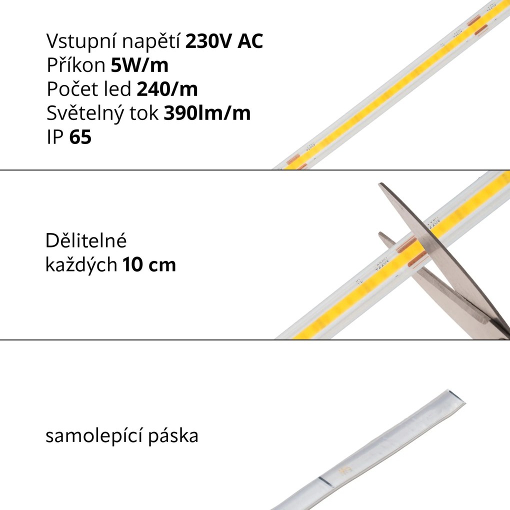T-LED 076731 COB LED pásek HVS230COB5 5W 230V Denní bílá