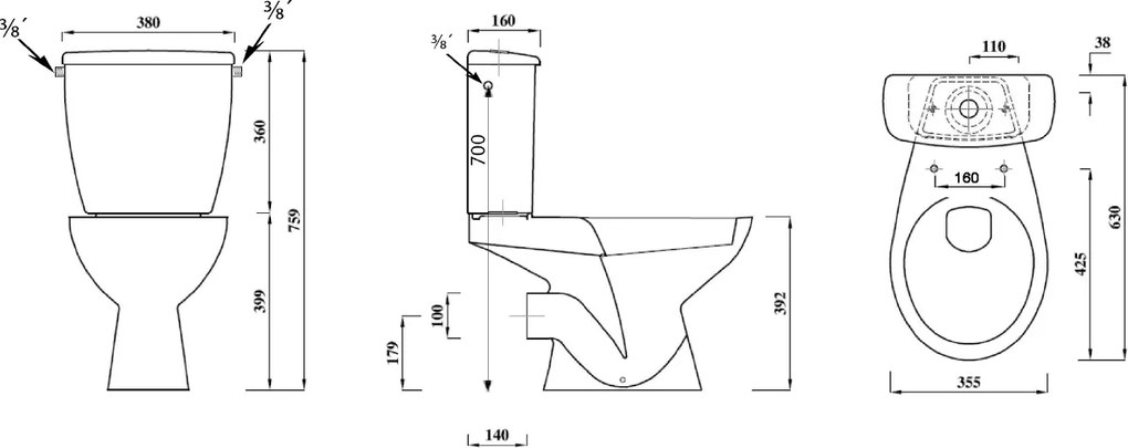 Aqualine Juan LC2154 kombi WC s nádržkou 35 x 63 cm