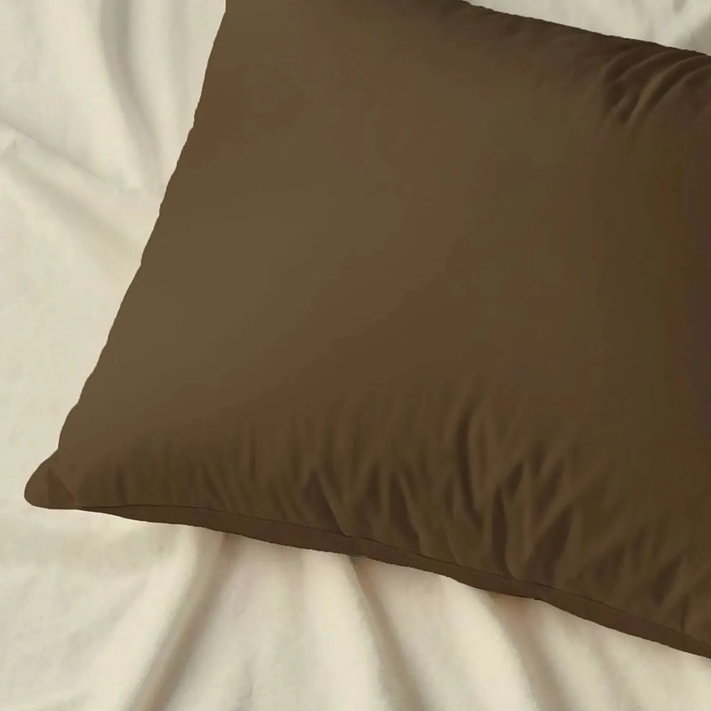 Perkálové bavlněné prodloužené povlečení Jednobarevné - tmavě hnědé 2 Velikost: 140 x 220 + 70 x 90