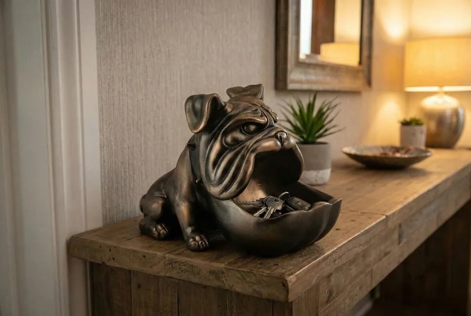 Dekorativní soška Bulldog s úložným prostorem bronz