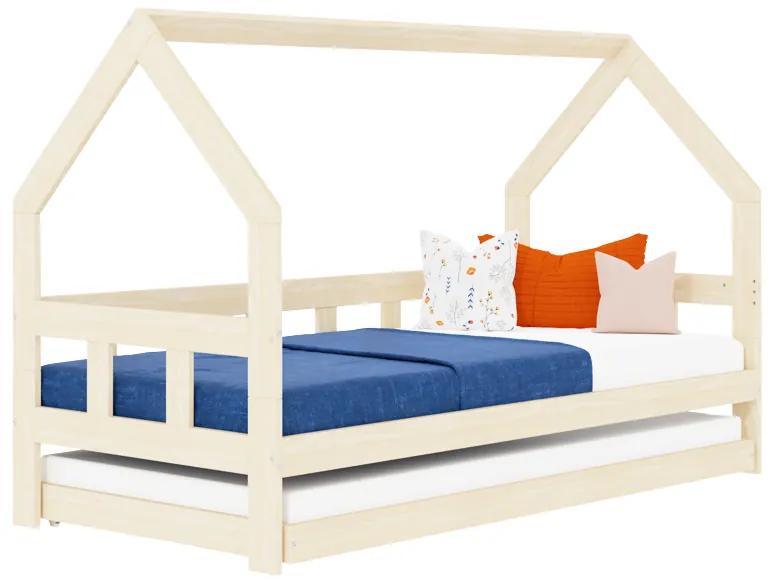 Benlemi Dětská postel domeček FENCE 2v1 ze dřeva se zábranou a přistýlkou Zvolte barvu: Béžová, Zvolte rozměr: 90x160 cm, Zvolte zábranu: S otevřeným vstupem