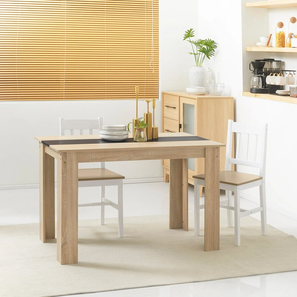HOMCOM Moderní jídelní stůl s velkou pracovní plochou pro 2-4 osoby z dřevotřísky 120D x 69Š x 75V cm Černá a Přírodní