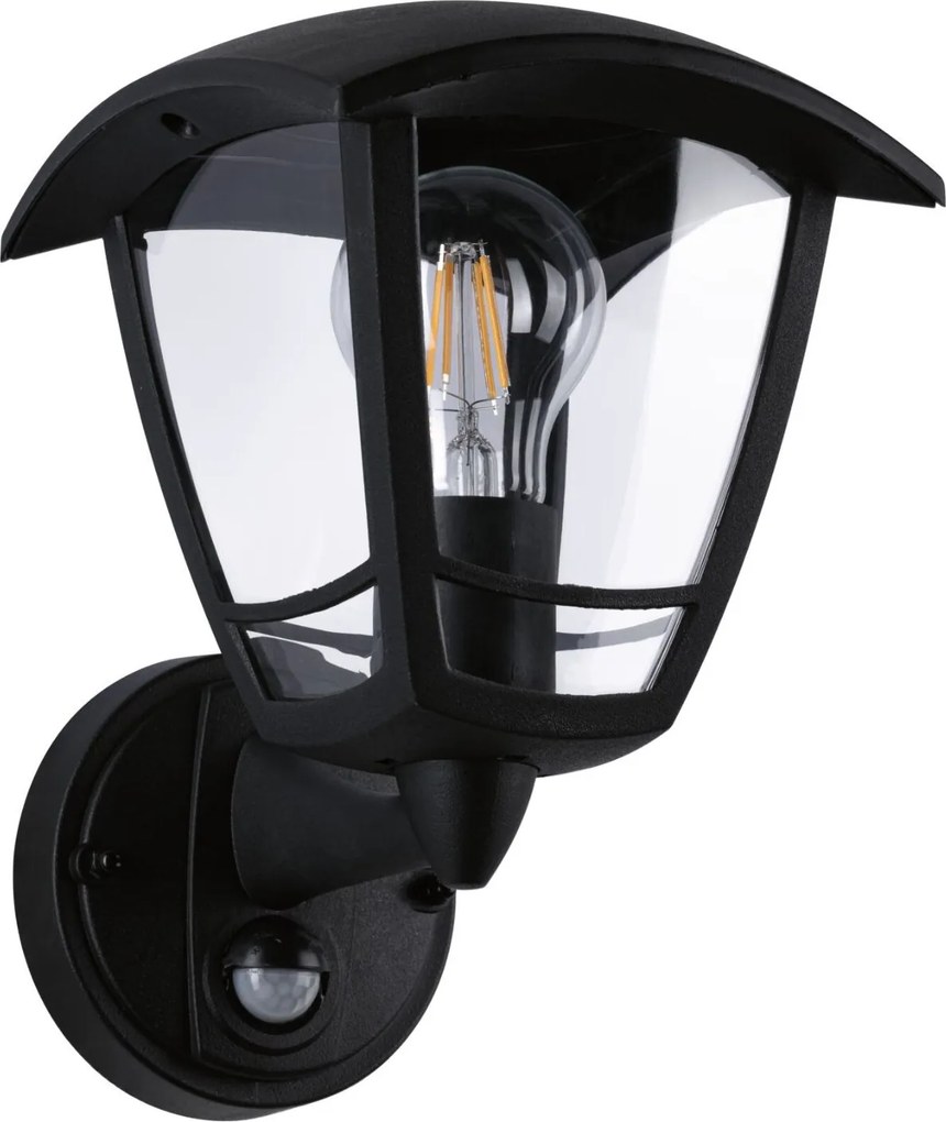 P 94647 Venkovní nástěnné svítidlo Classic Curved pohybové čidlo IP44 hranaté 164x180mm max. 12W 230V černá umělá hmota - PAULMANN