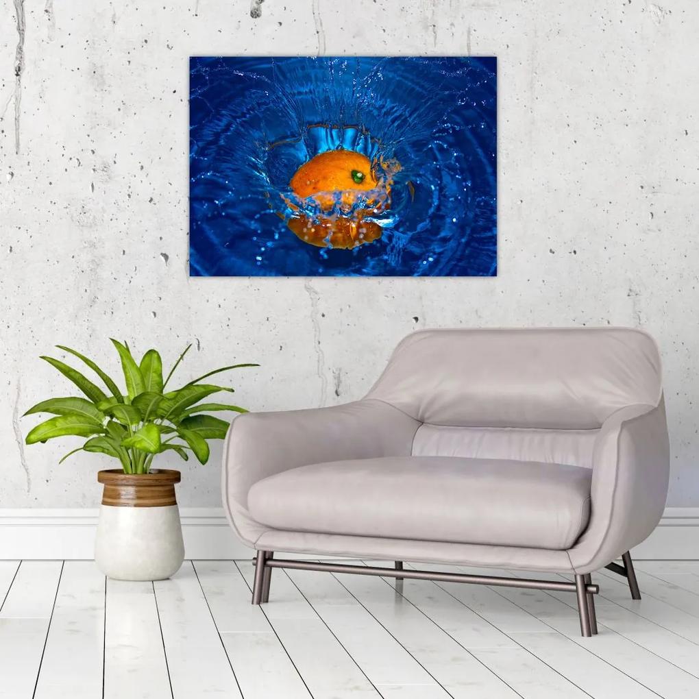 Skleněný obraz - pomeranč ve vodě (70x50 cm)