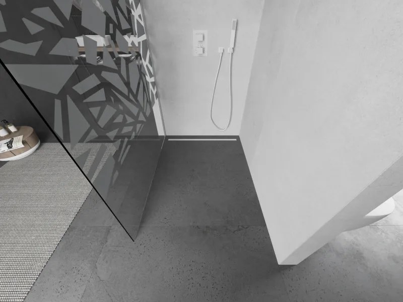 Mexen Kioto, Walk-In sprchová zástěna 80 x 200 cm, 8mm sklo čiré/bílý vzor, bílý profil, 800-080-101-20-85