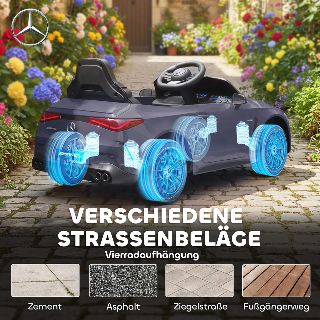 AIYAPLAY Dětské elektrické auto, design Mercedes, 12V motory, dálkové ovládání, LED světla, hudba, pro děti 3-6 let, šedá
