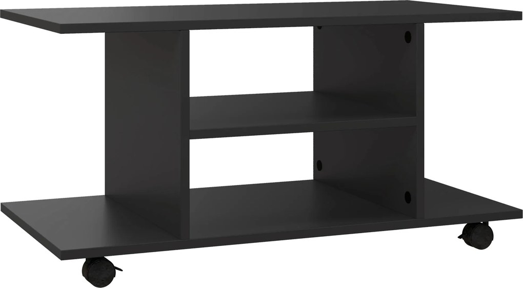 HOMCOM TV stolek, TV jednotka s policemi a uzamykatelnými kolečky, melaminový povrch 80x40x40 cm černá