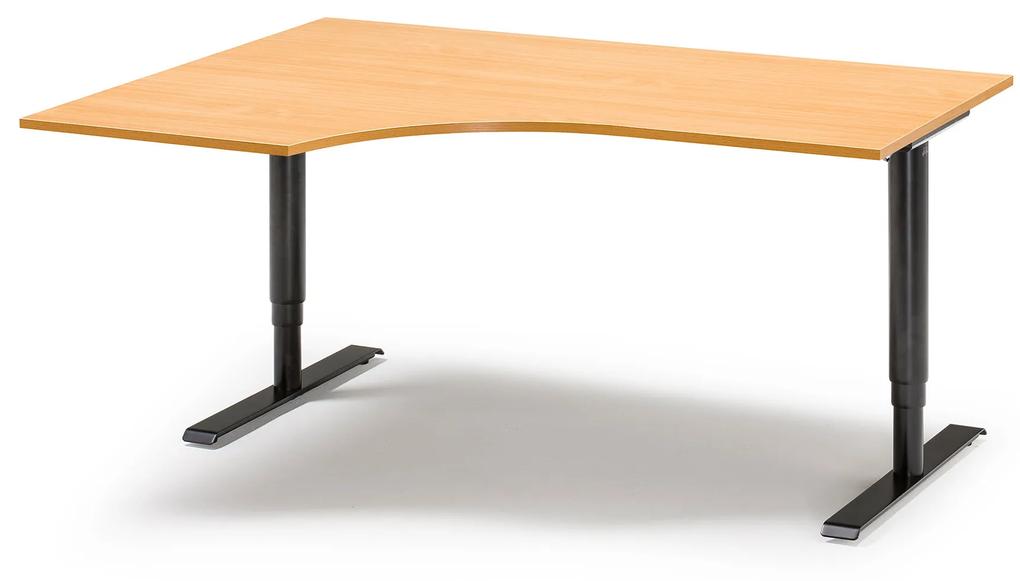 AJ Produkty Výškově nastavitelný stůl Adeptus, rohový, levý, 1800x1200 mm, dýha buk, černá