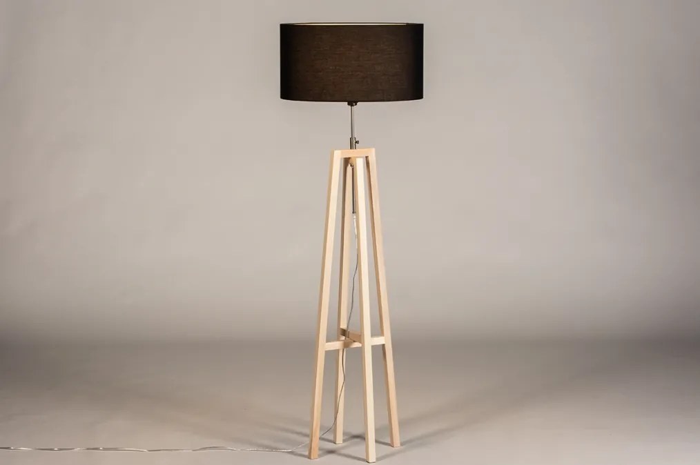 Stojací designová lampa Paola Black Maison and Natur Wood