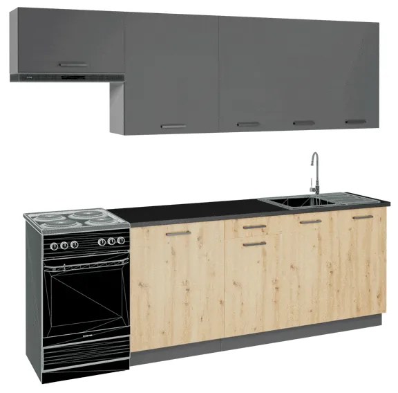 Sestava kuchyňského nábytku Turan 1 240, Osvětlení: bez osvětlení, Barva: šedá / artisan + šedý grafit + černá skála