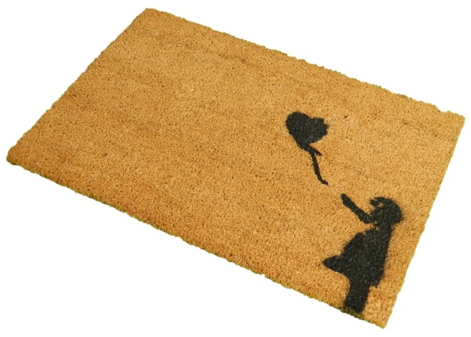 Rohožka z přírodního kokosového vlákna Artsy Doormats Girl with a Balloon Graffiti, 40 x 60 cm