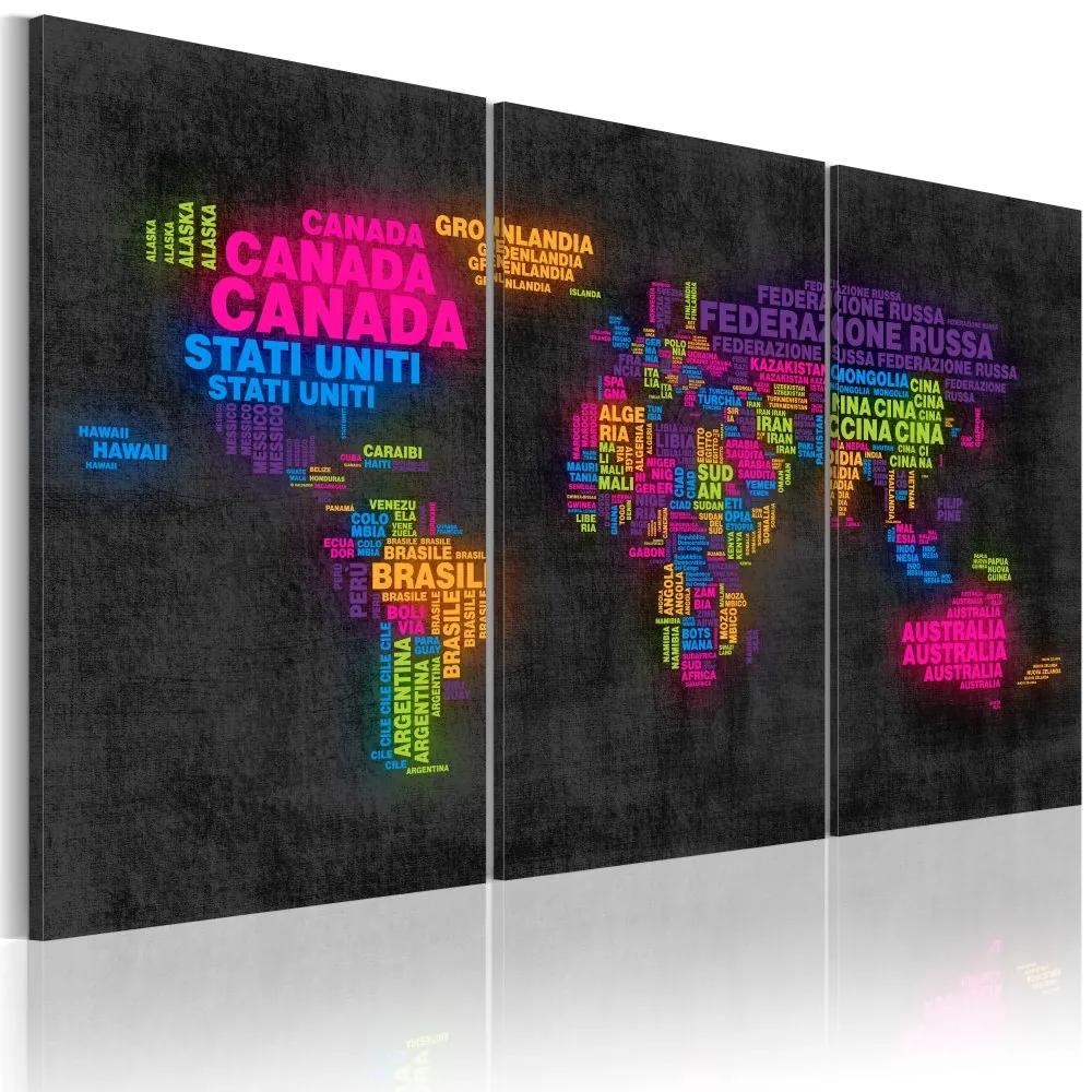 Obraz na plátně Bimago - The map of the World - Italian names of countries - triptych 60x40 cm
