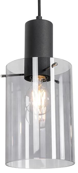 Závěsná lampa černá s kouřovým sklem 3-světlo - Vidra