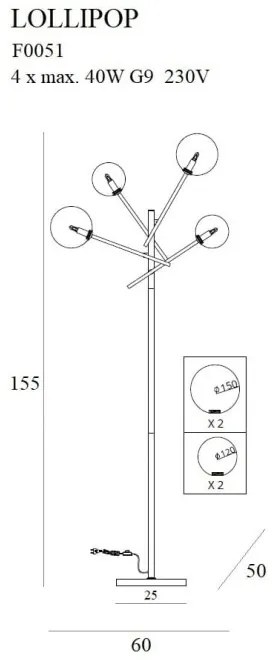 Maxlight F0051 Stojací lampa LOLLIPOP černá + čiré sklo