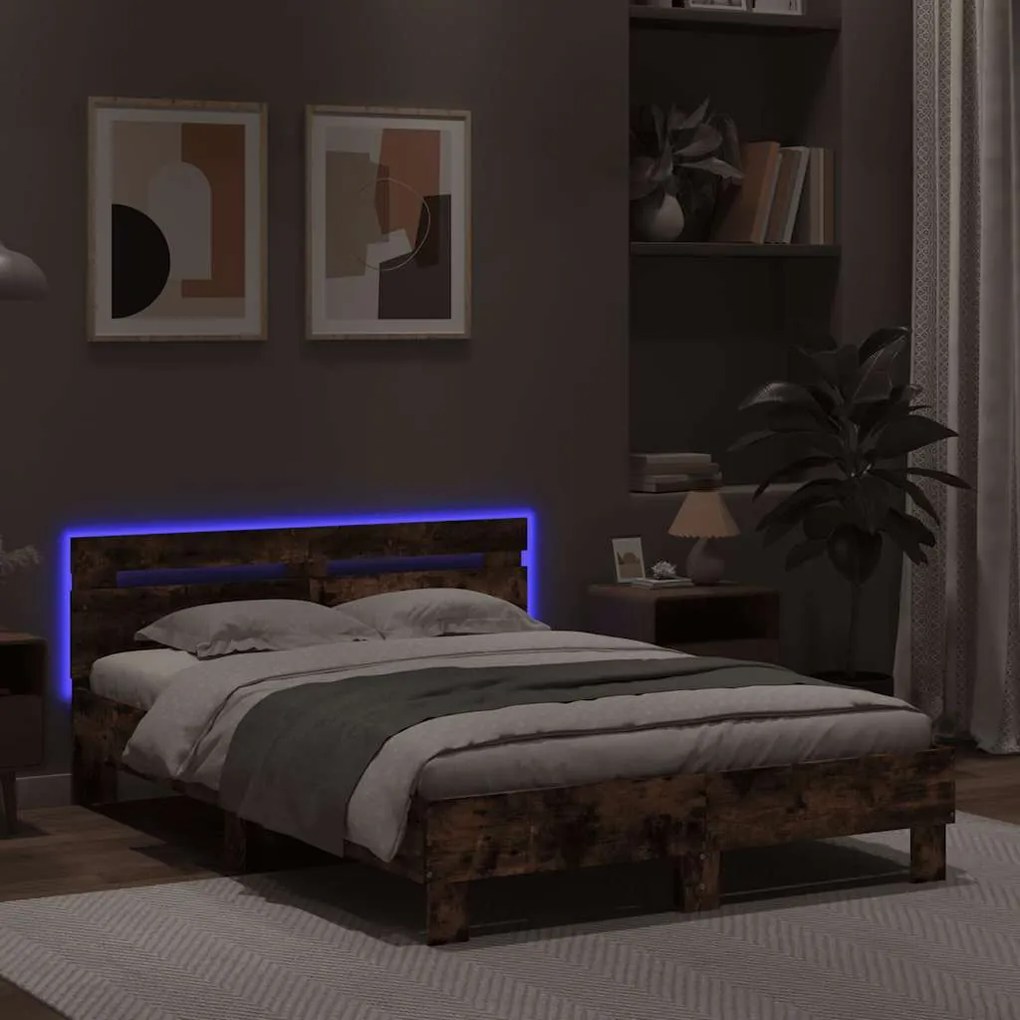 Rám postele s čelem a LED osvětlením kouřový dub 120 x 190 cm 3207578