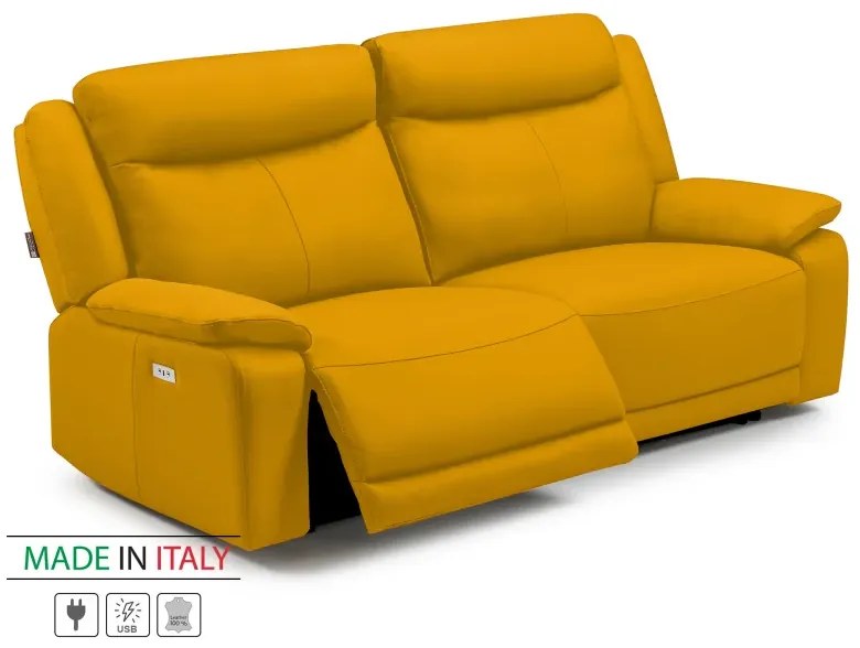Kožená pohovka CONTINENTAL s elektrickou funkcí relax 3P, elektrické, žlutá (giallo 320