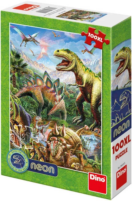 DINO Puzzle 100 dílků XL Svět dinosaurů 33x47cm svítí ve tmě skládačka dn394155