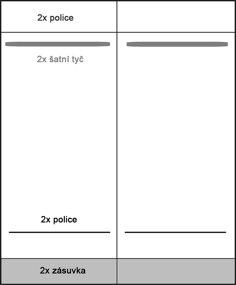 MEDIOLAN | šatní skříň M19 s policemi, zásuvkami a šatními tyčemi + dekorační deska | 177,2 cm | natural hikora