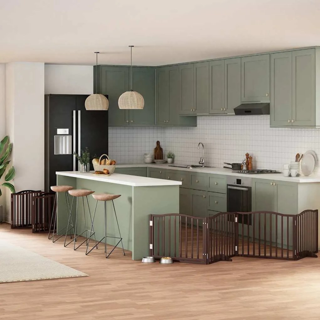 Zábrana pro psy s dvířky skládací 10 panelů hnědá 800 cm topol 3155635