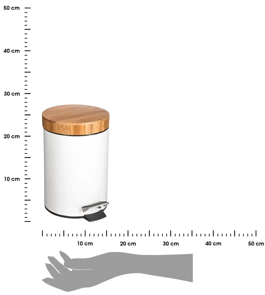 Odpadkový koš Natureo, bílá/s dřevěnými prvky, 3L