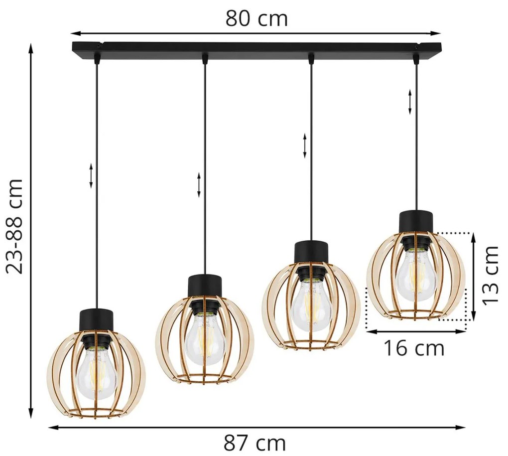 Závěsné svítidlo TIMBER 8, 4x dřevěné stínítko