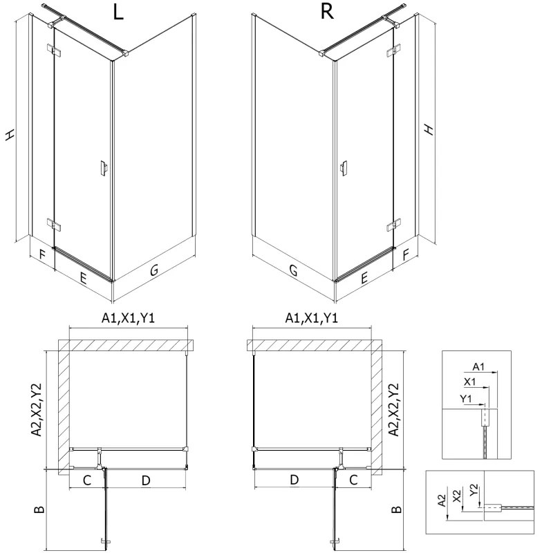 Mexen Mist HT, sprchový kout s výklopnými dveřmi levý 80 x 95 cm, čiré sklo, měděná matná, 8A5T-080-095-65-00-L