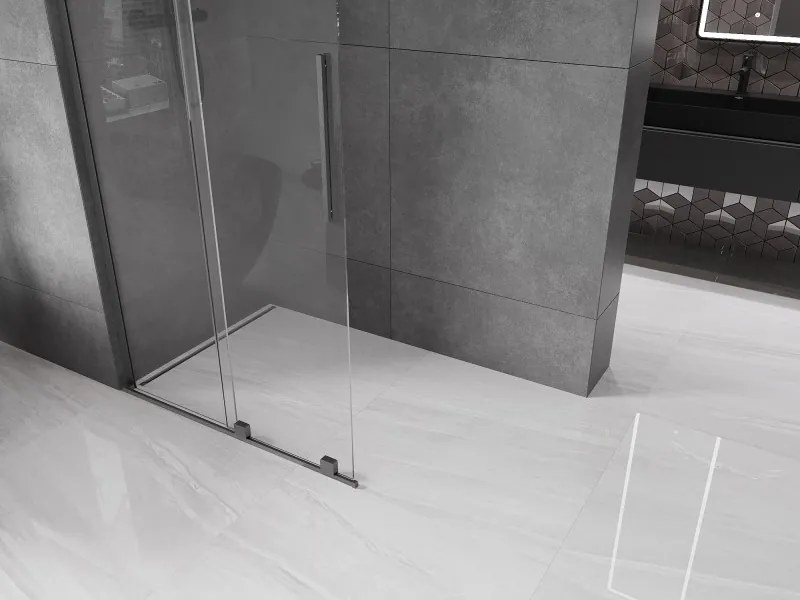 Mexen Velar L, posuvná sprchová zástěna Walk-in 110 x 200 cm, 8mm čiré sklo, grafit broušený, 871-110-003-03-66