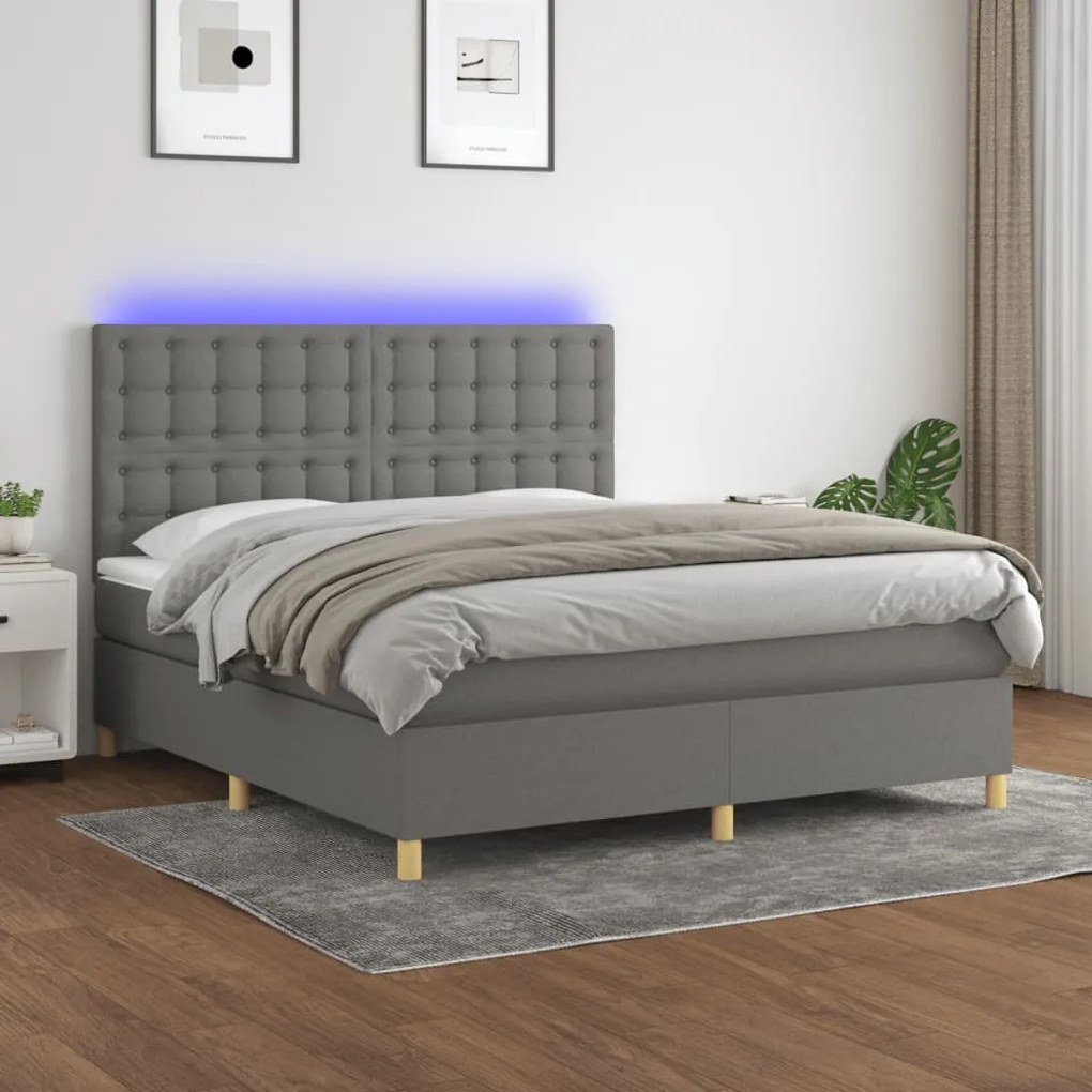 Box spring postel s matrací a LED tmavě šedá 120x200 cm textil