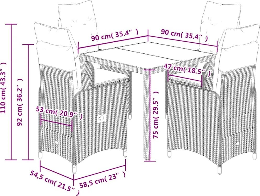 5dílný zahradní bistro set s poduškami černý polyratan 3276988
