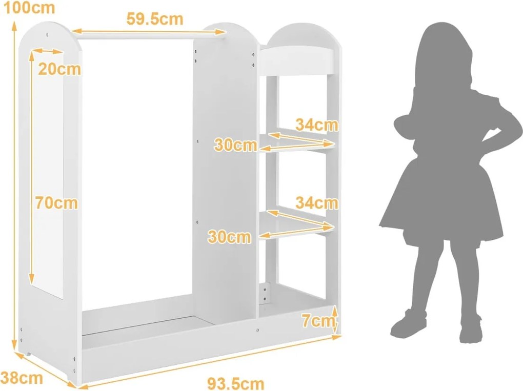 Costway Šatní skříň pro děti kostýmová pro děti se zrcadlem – 93,5 × 38 × 100 cm