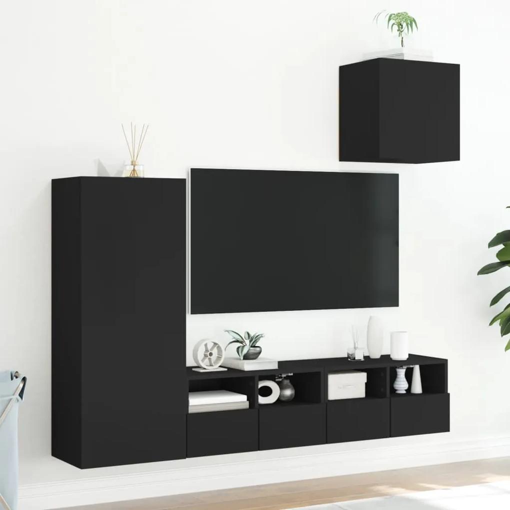 4dílná obývací stěna černá kompozitní dřevo - Default Title